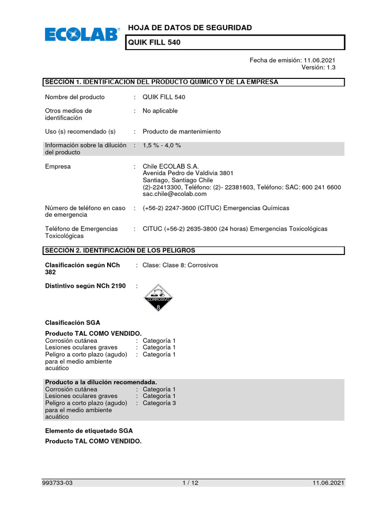 Quik Fill 540 Nov 2021 | PDF | Agua | Amoníaco