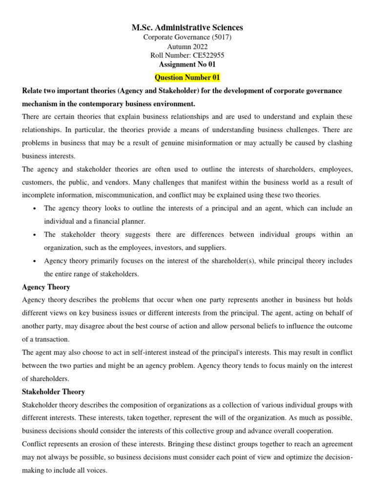 MSC Administrative Science 5017 1st Assigment Aut-22 | PDF