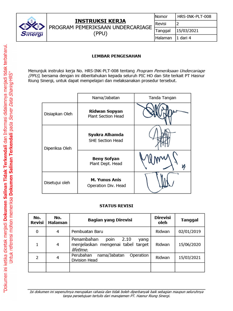HRS-InK-PLT-008 Program Pemeriksaan Undercariage (PPU) - Rev.2 | PDF