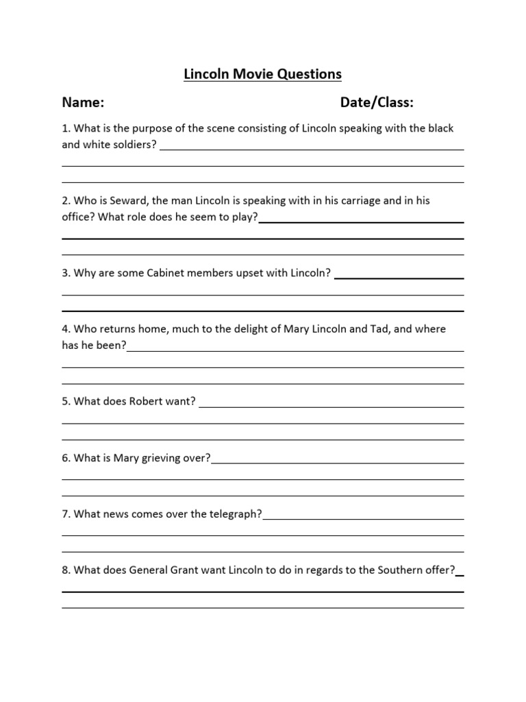 Lincoln Movie Discussion Questions | PDF