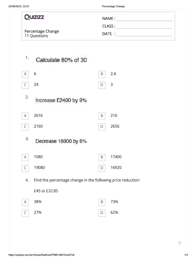 Percentage Change 5 | PDF