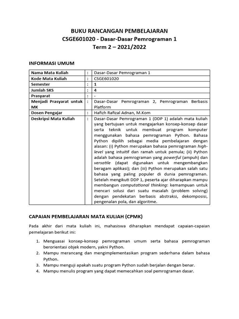 BRP DDP 1 - Genap 2021-2022 | PDF