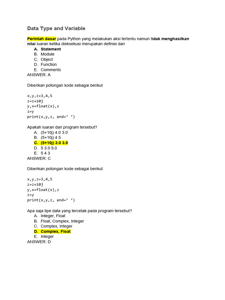Output Kode Python dan Tipe Data | PDF