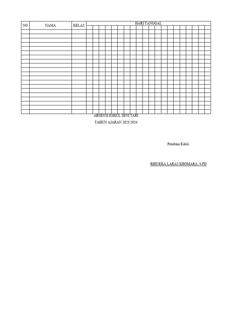 Absensi Seni Tari 2023 | PDF Absensi Seni Tari 2023 | PDF