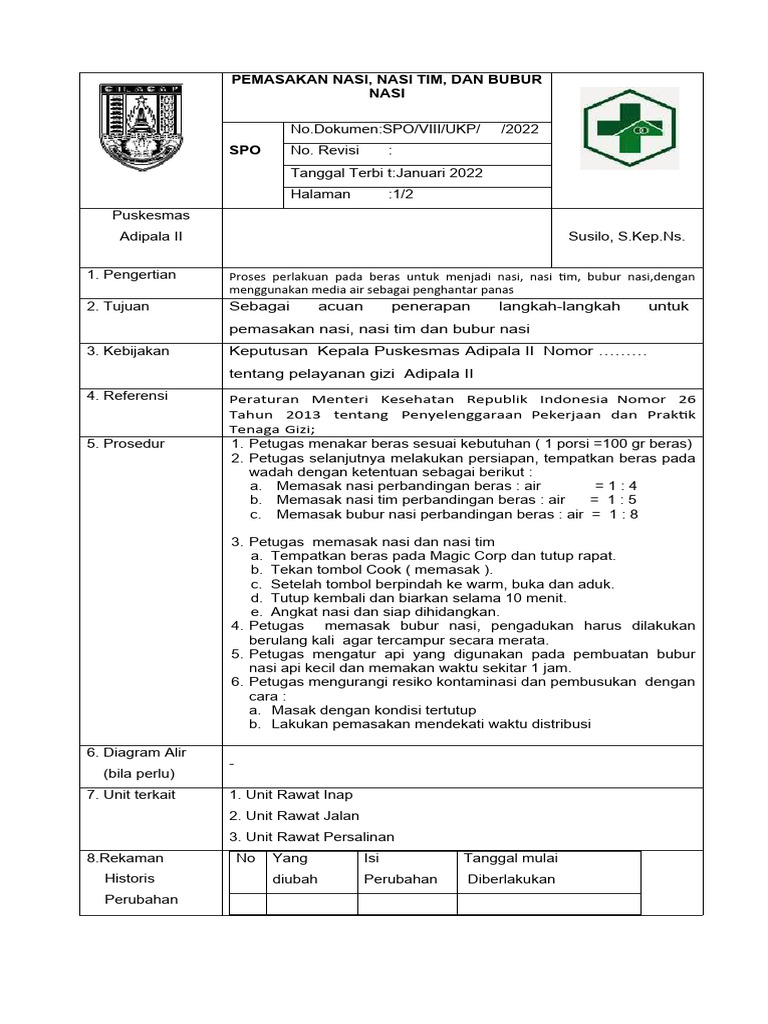 Sop Memasak Nasi, Nasi Tim Dan Bubur Nasi | PDF