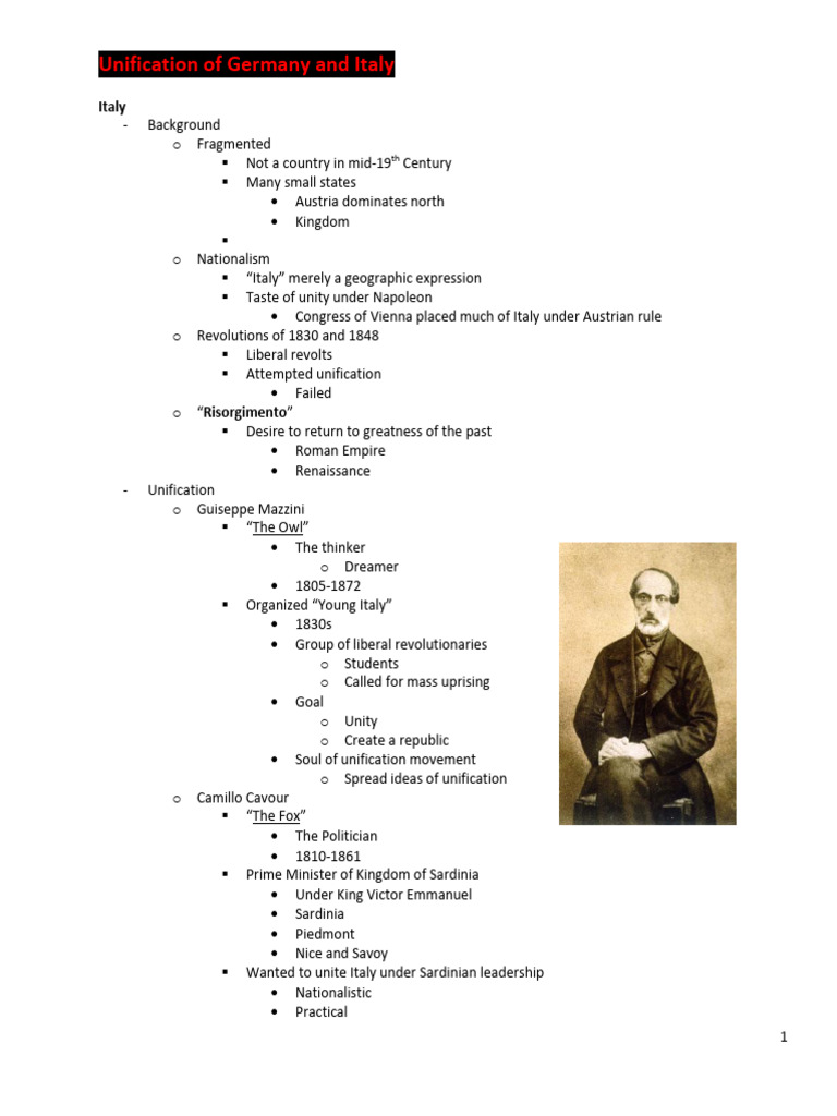 Unification of Germany and Italy (1848-1871) | PDF