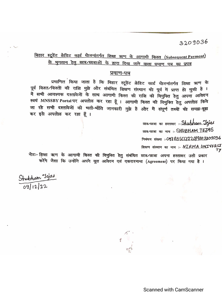 Subsequent Payment Declaration | PDF