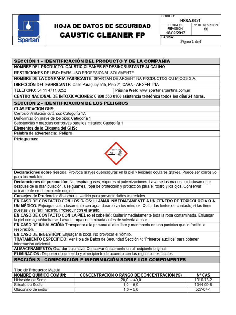 Desincrustante Msds | PDF | Quemar | Agua