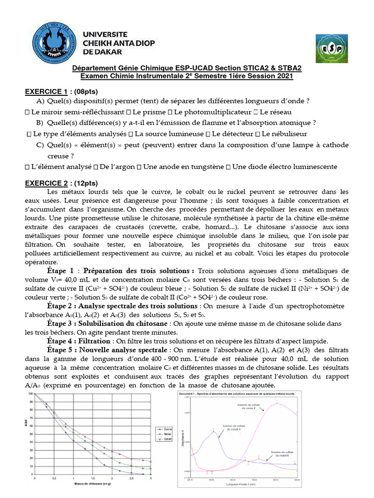 Examen Chimie Instrumentale Sem2 Session 1_2021 | PDF