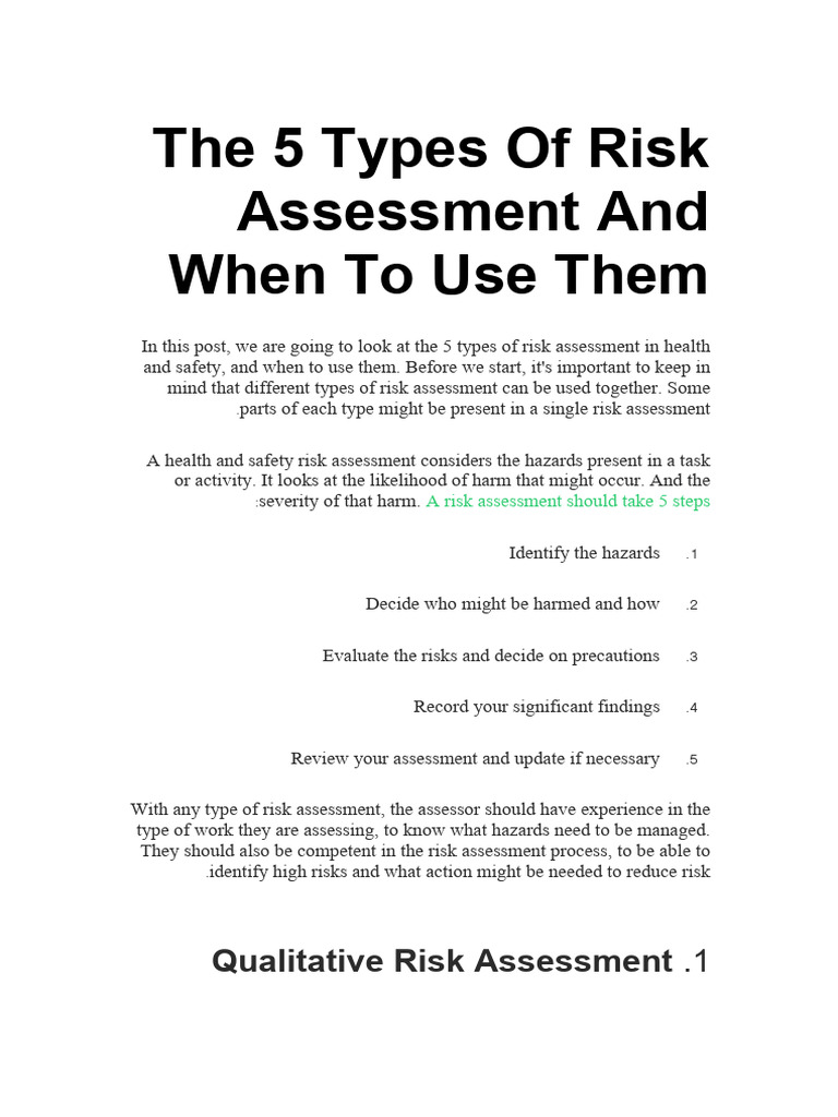 The 5 Types of Risk Assessment and When To Use Them | PDF
