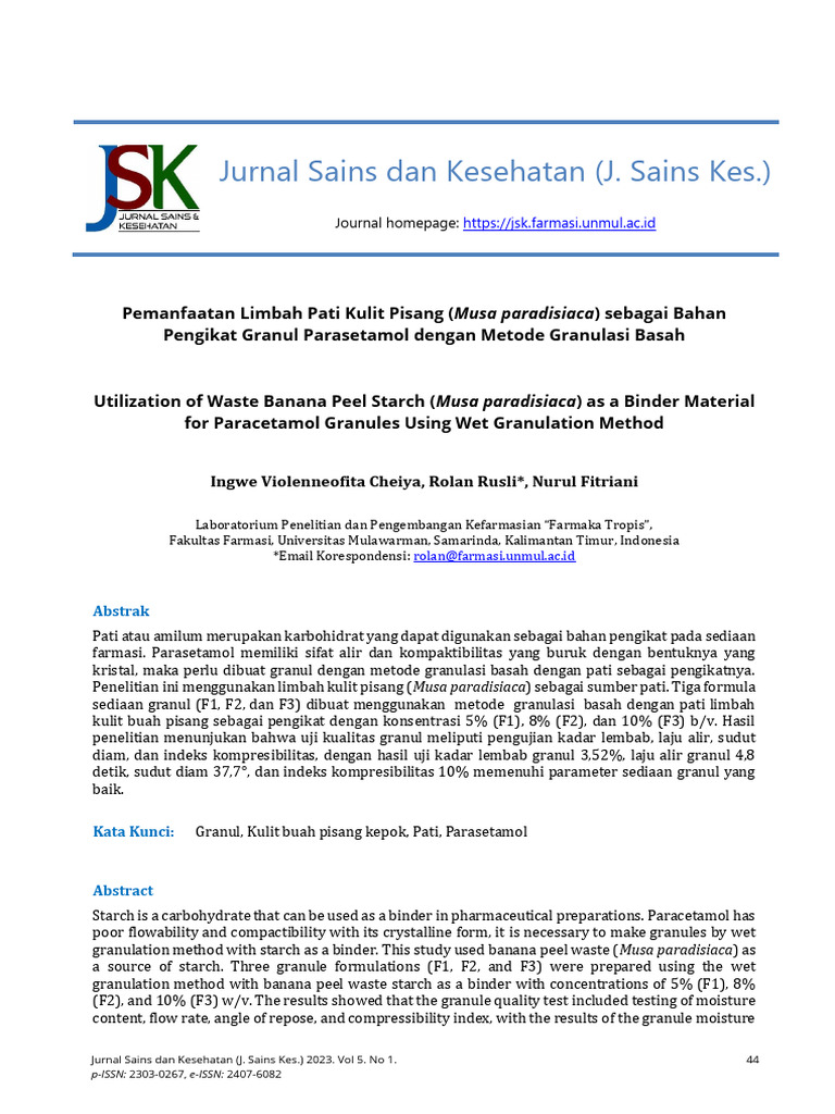 Jurnal Sains Dan Kesehatan (J. Sains Kes.) : Journal Homepage | PDF