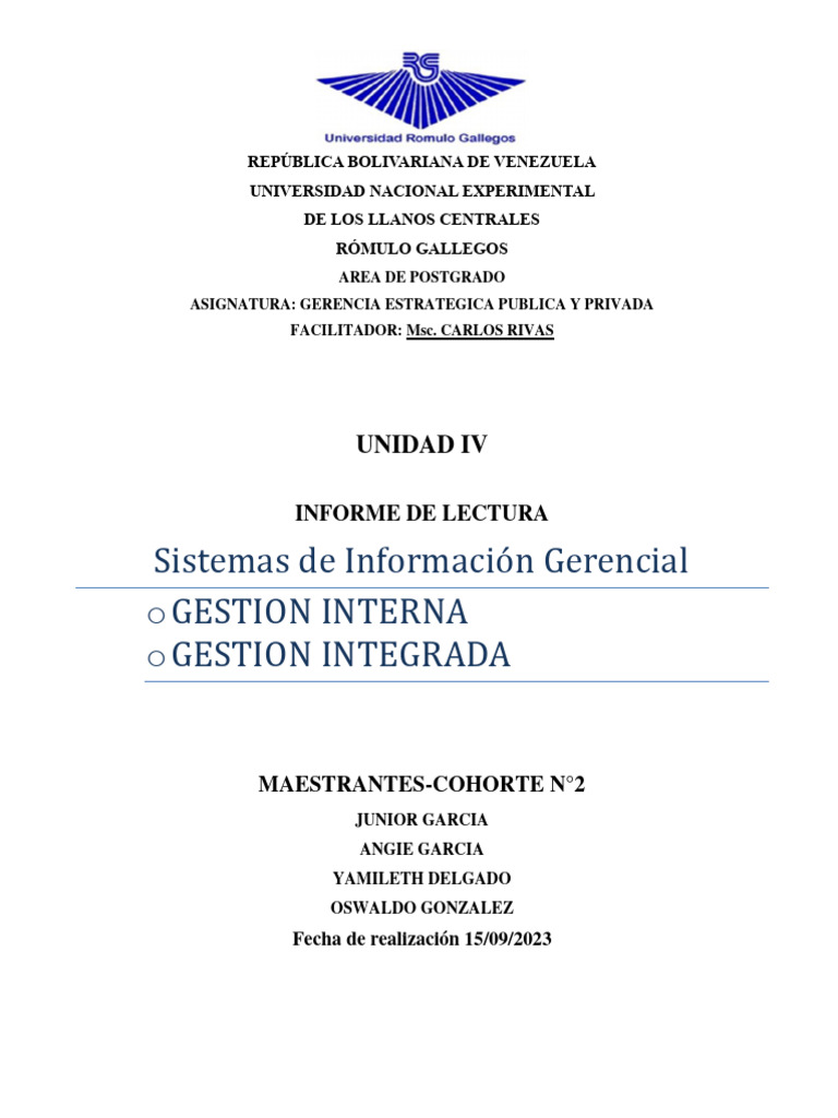 Unidad Iv Sig - Gestion Interna y Gestion Integrada | PDF