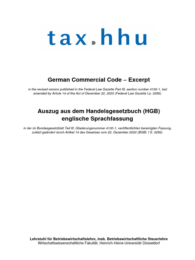 Tax HHU - German Commercial Code Homepage | PDF