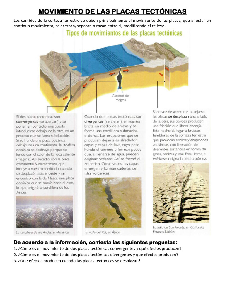 2-Movimiento de Las Placas Tectónicas 1° | PDF