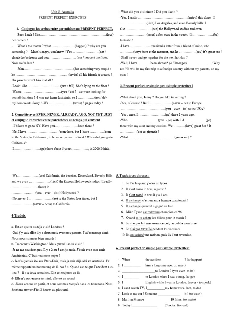 Practise PRESENT PERFECT Preterit EXERCISES Australia | PDF