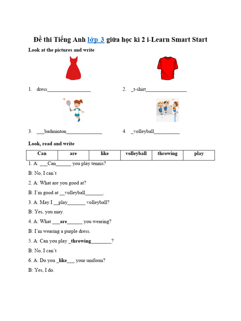 De Thi Tieng Anh Lop 3 Giua Hoc Ki 2 I Learn Smart Start | PDF