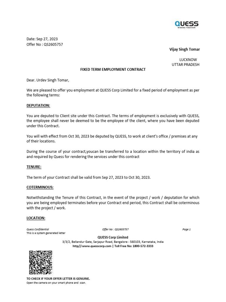 Offer Letter. | PDF