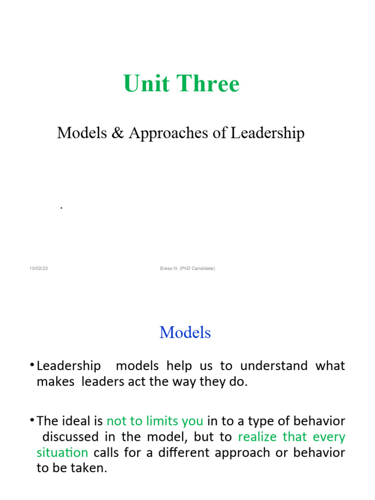 Unit 3, Models & Approaches of Leadership | PDF