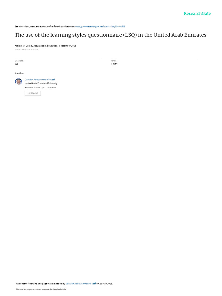 The Use of The Learning Styles Questionnaire LSQ I | PDF