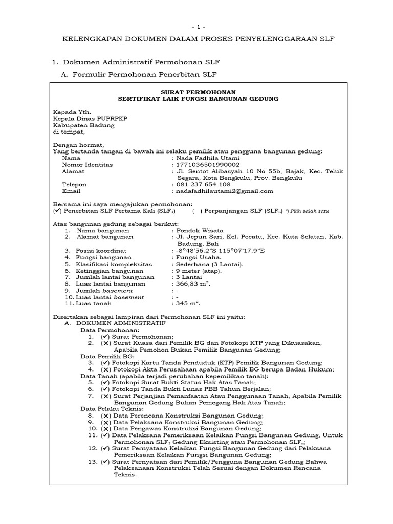 Daftar Simak SLF Bangunan Gedung | PDF