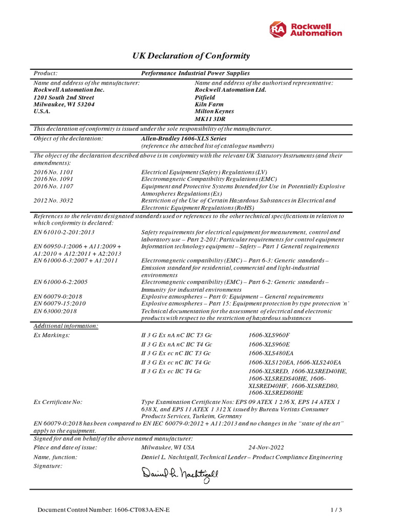 UK Declaration of Conformity: Performance Industrial Power Supplies | PDF