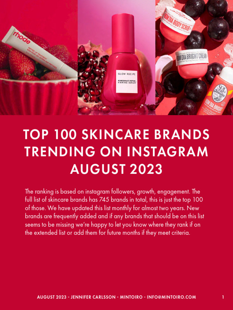 Top 100 Skincare Brands Trending On Instagram August 1694536629 | PDF