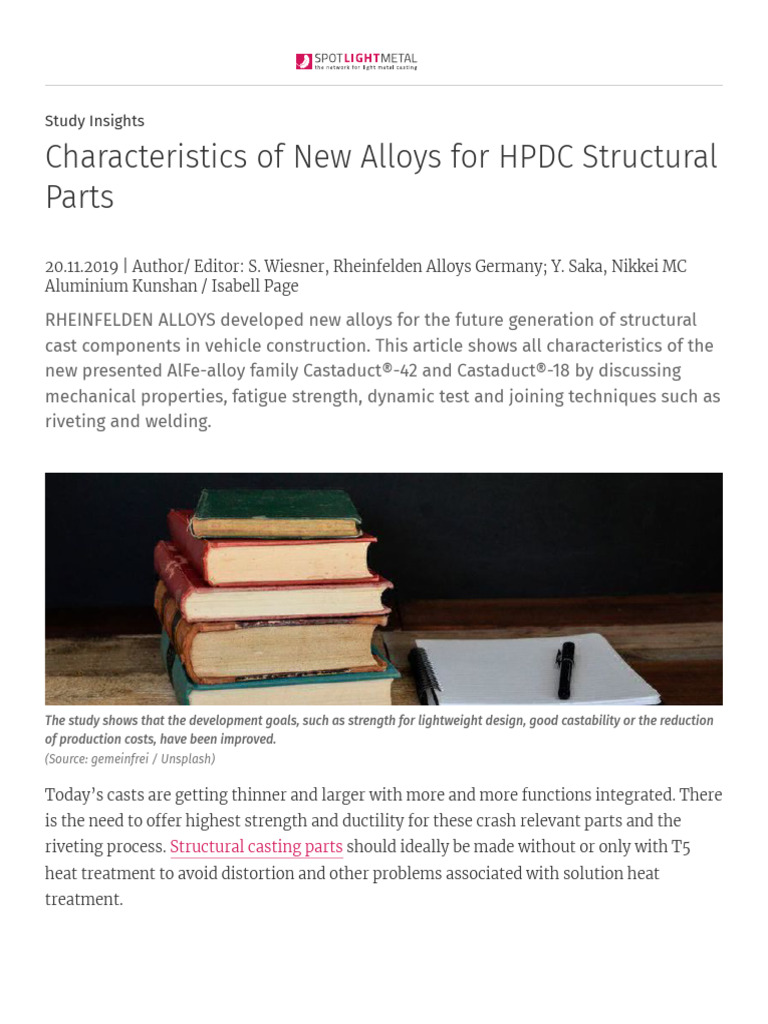 Spotlightmetal - Characteristics of New Alloys For HPDC Structural Parts - 882428 | PDF | Alloy ...