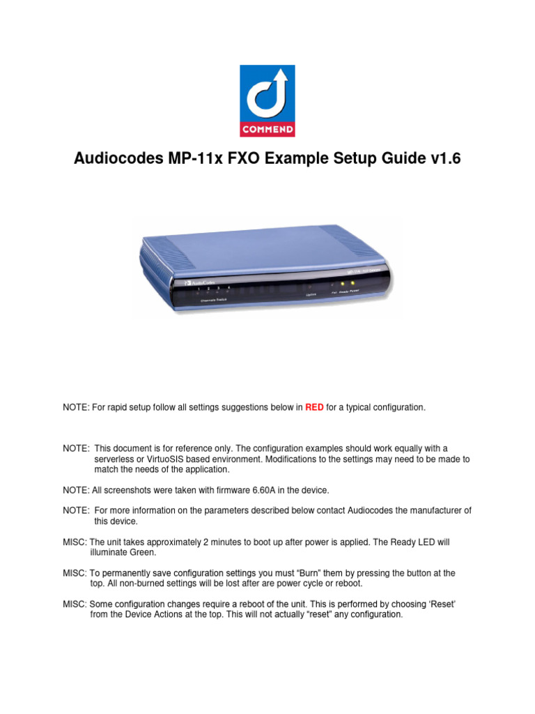 Audiocodes MP-11x FXO Setup Guide | PDF | Session Initiation Protocol ...