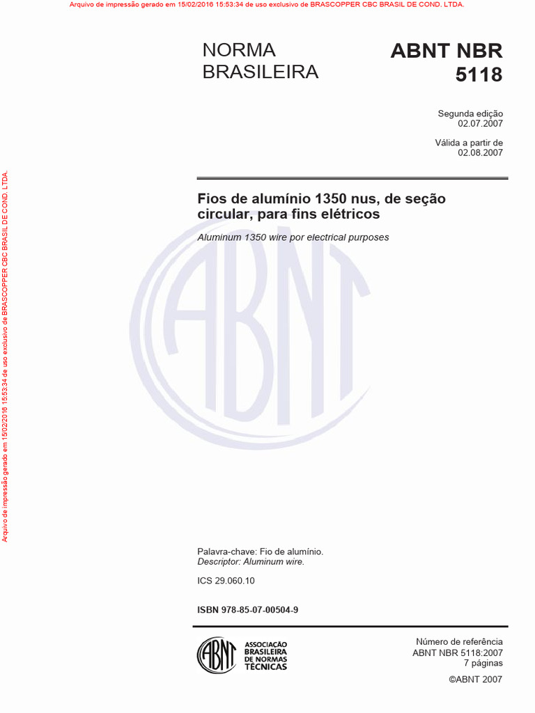 Fios de Alumínio para Fins Elétricos | PDF