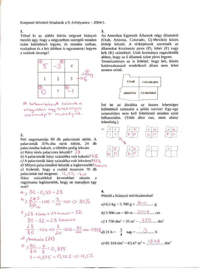 Felv 8 2004 1 Feladatlap Mo | PDF