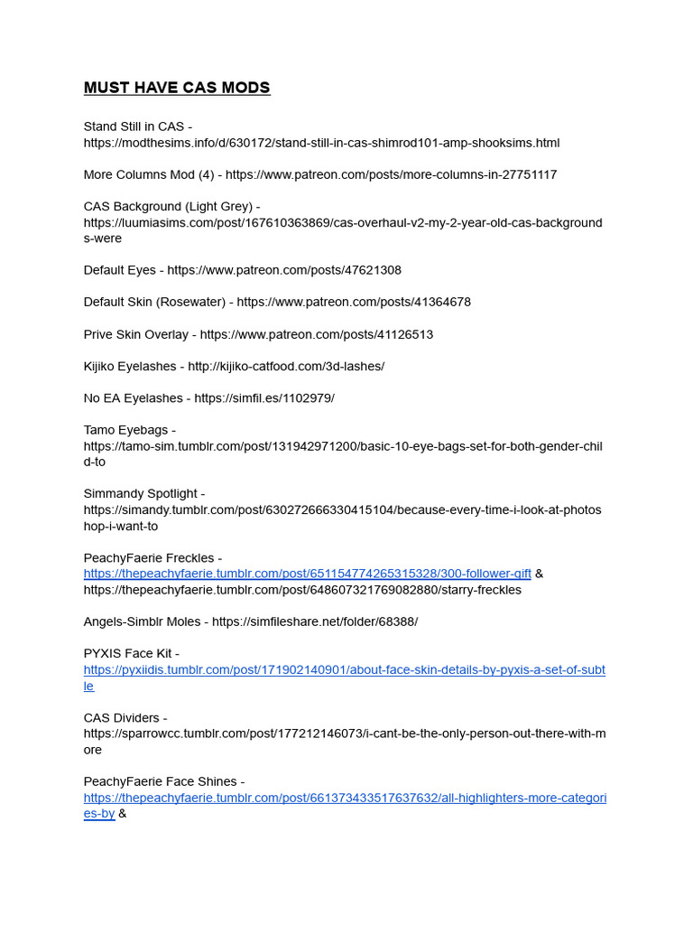 Must Have Cas Mods | PDF