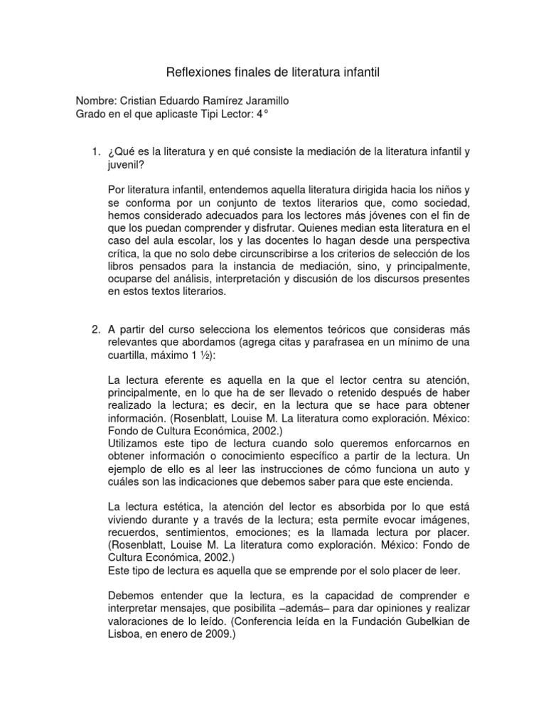 Reflexiones Finales de Literatura Infantil | PDF | Literatura infantil