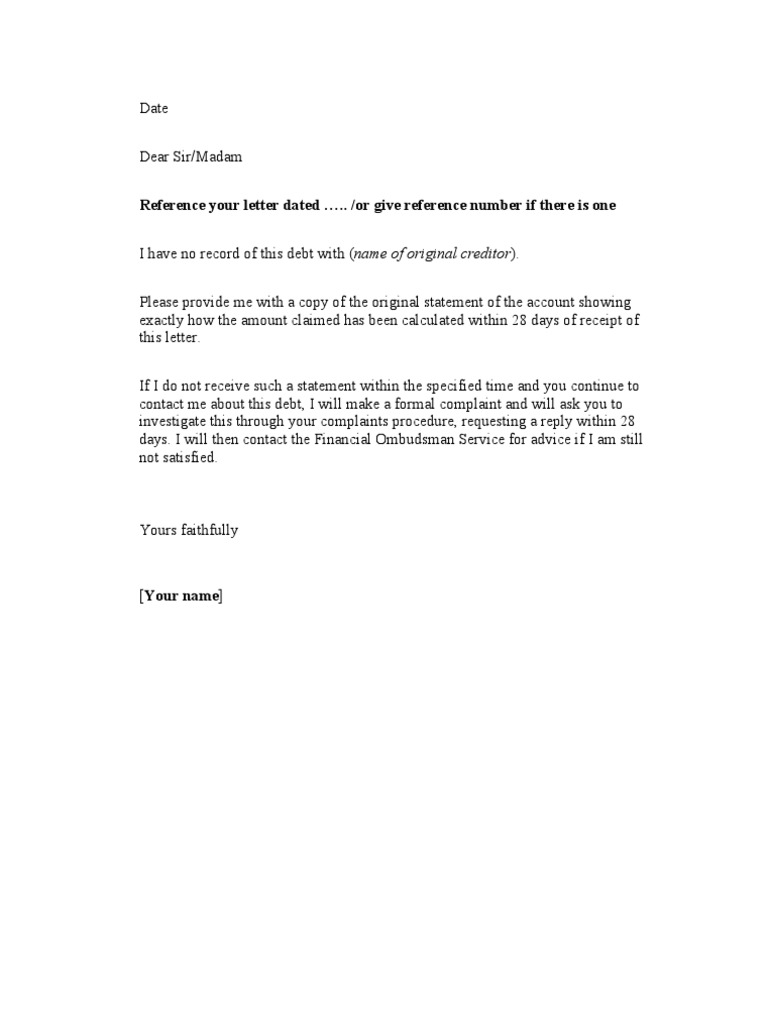 Debt Dispute Request Template | PDF