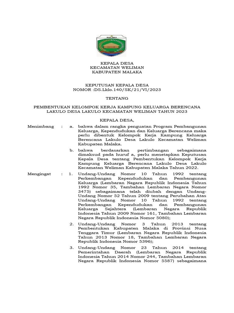 SK Pokja Kampung KB Lakulo 2023 | PDF