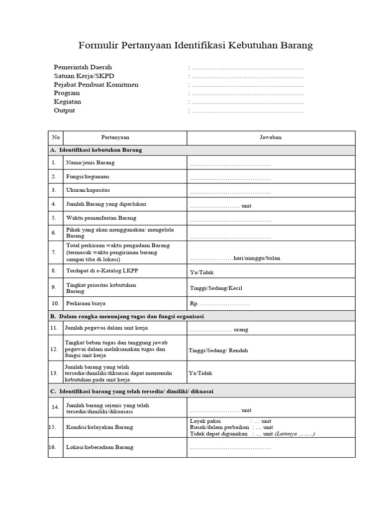 Formulir Identifikasi Kebutuhan_291121 | PDF
