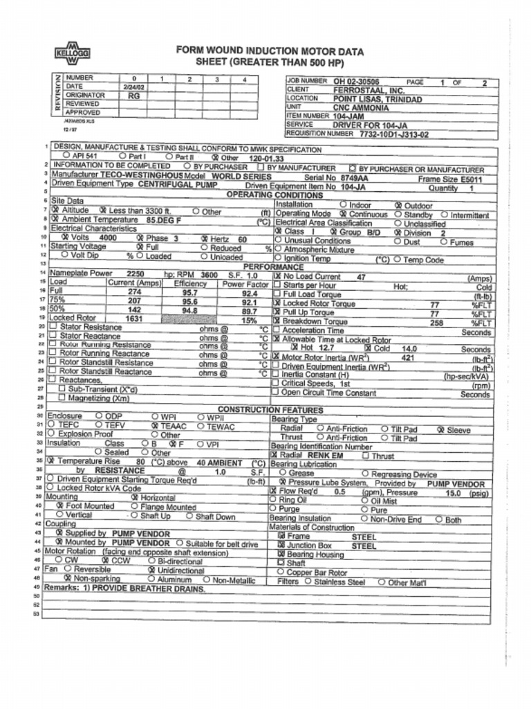 Motor Data Sheet | PDF