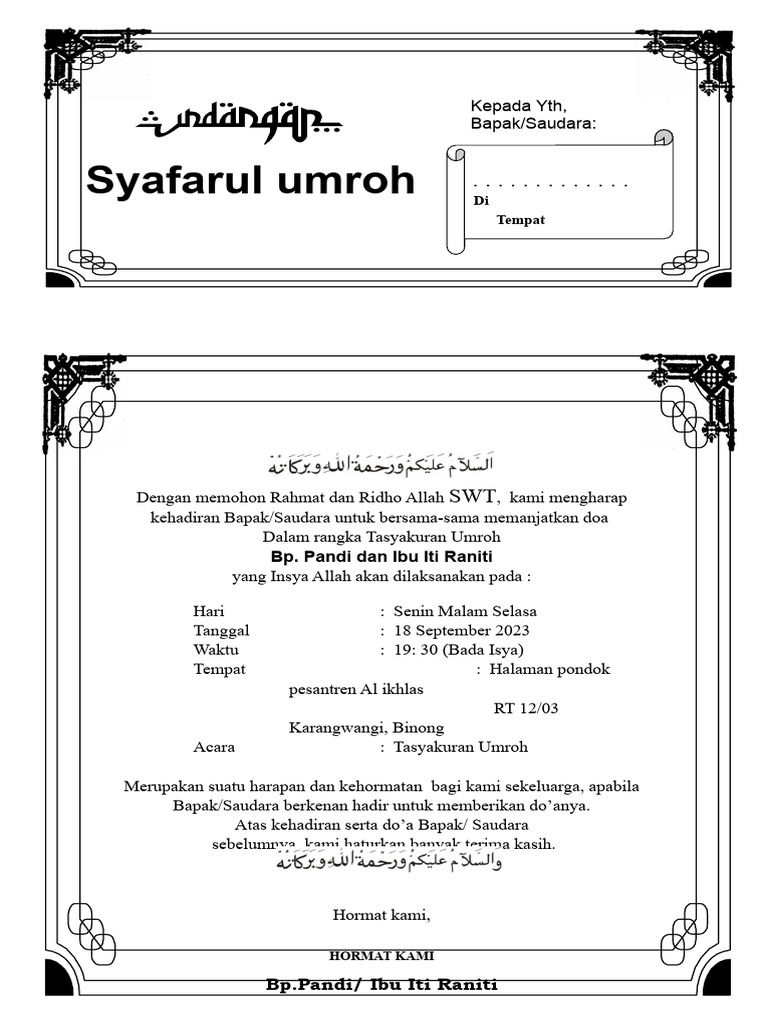 Undangan Syukuran Umroh Bp. K Pandi | PDF