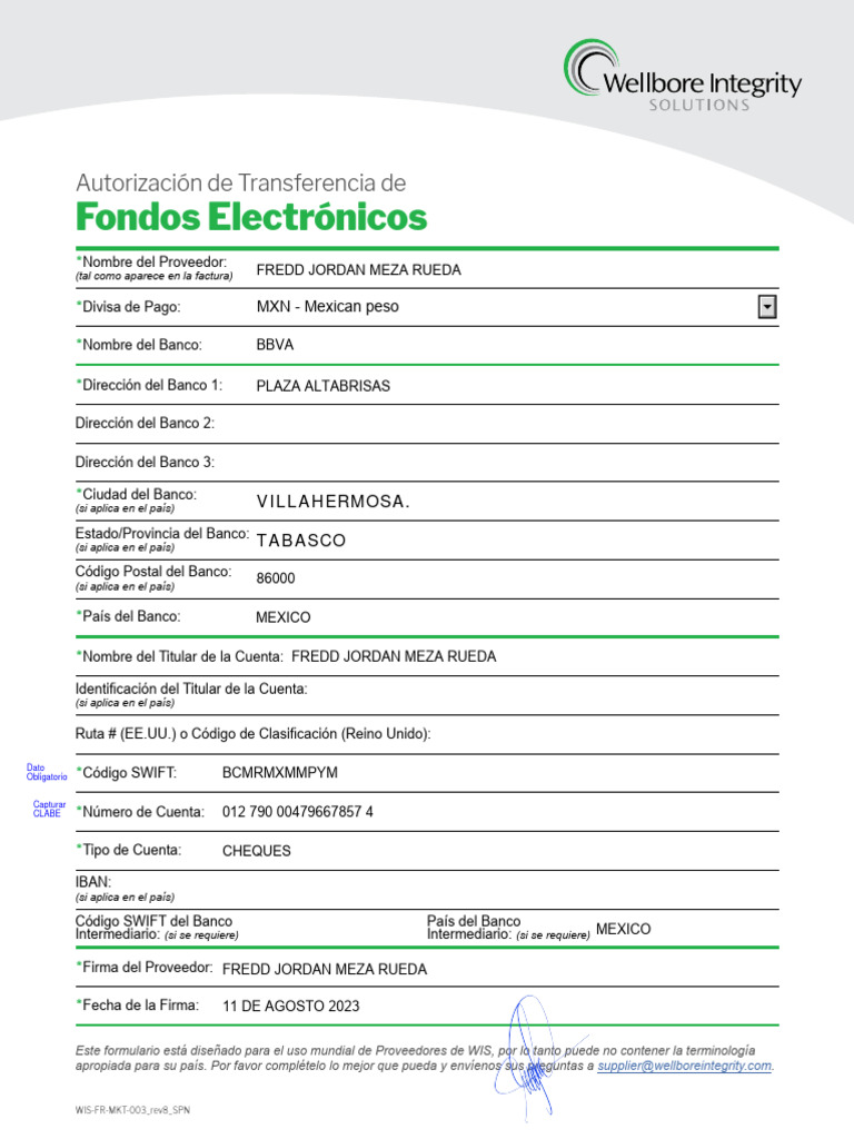 EFT Authorization Form - Spanish LIS | PDF