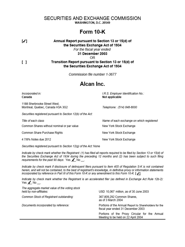 Alcan Inc. 2003 Annual Report | PDF