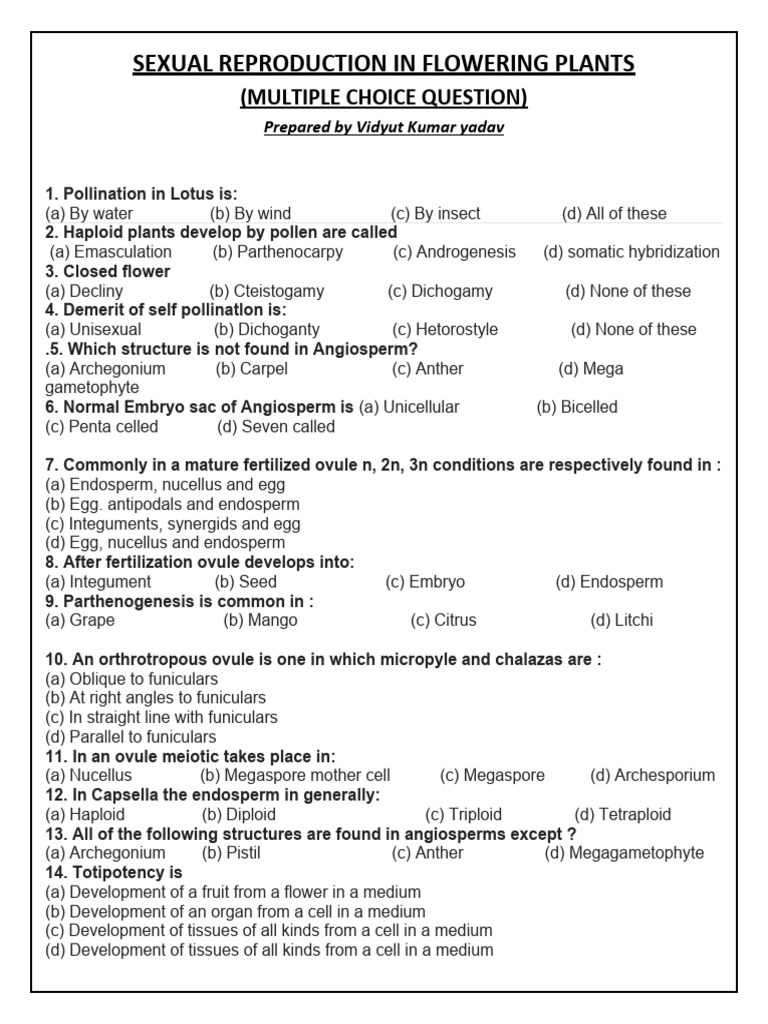 2ND Chap Quiz | PDF | Flowers | Fertilisation