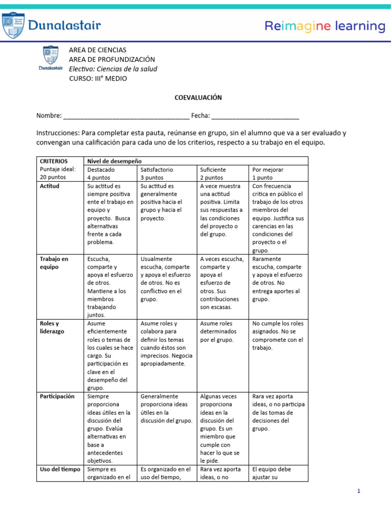 Rubrica de Coevaluación | PDF