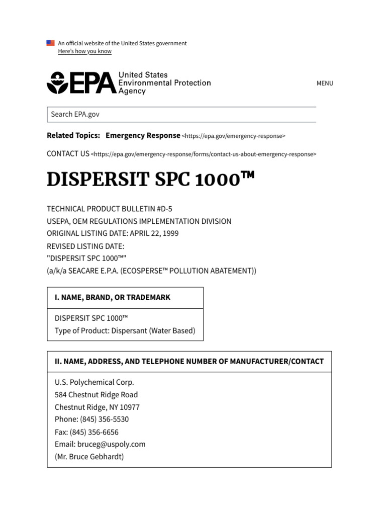 Dispersit SPC 1000™ - Us Epa | PDF