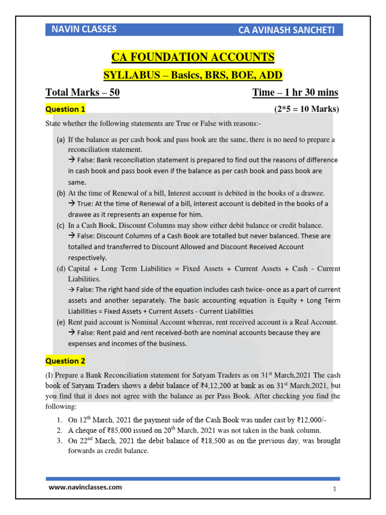 CA Foundation BRS Questions & Answers | PDF