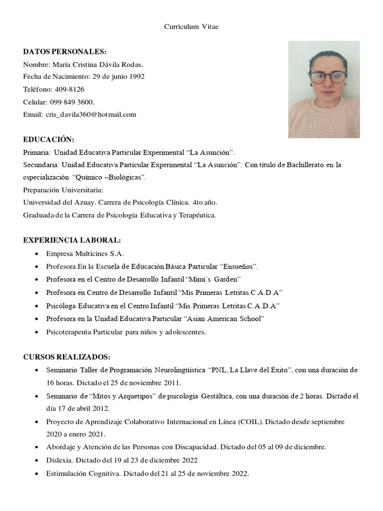 Psicóloga Educativa y Terapéutica | PDF