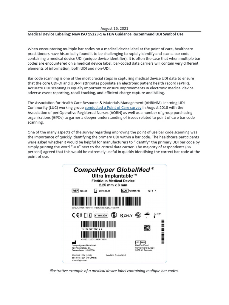 Medical Device Labeling - New ISO 15223-1 & FDA Guidance Recommend UDI ...