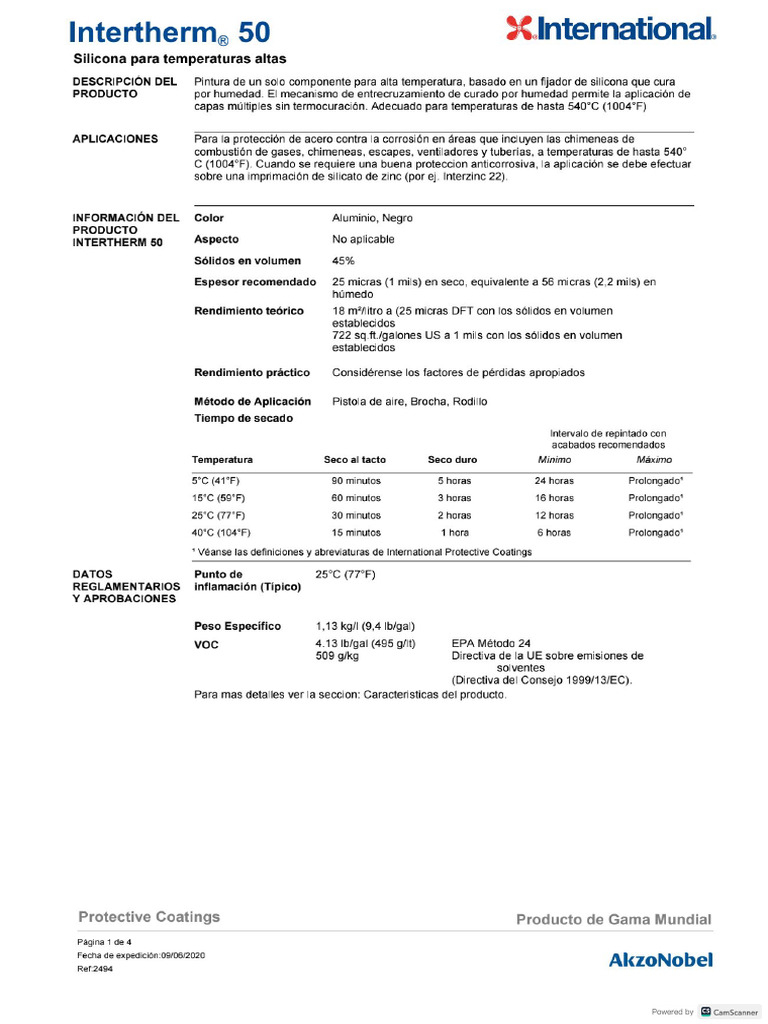 Ficha Tecnica Intertherm 50 | PDF