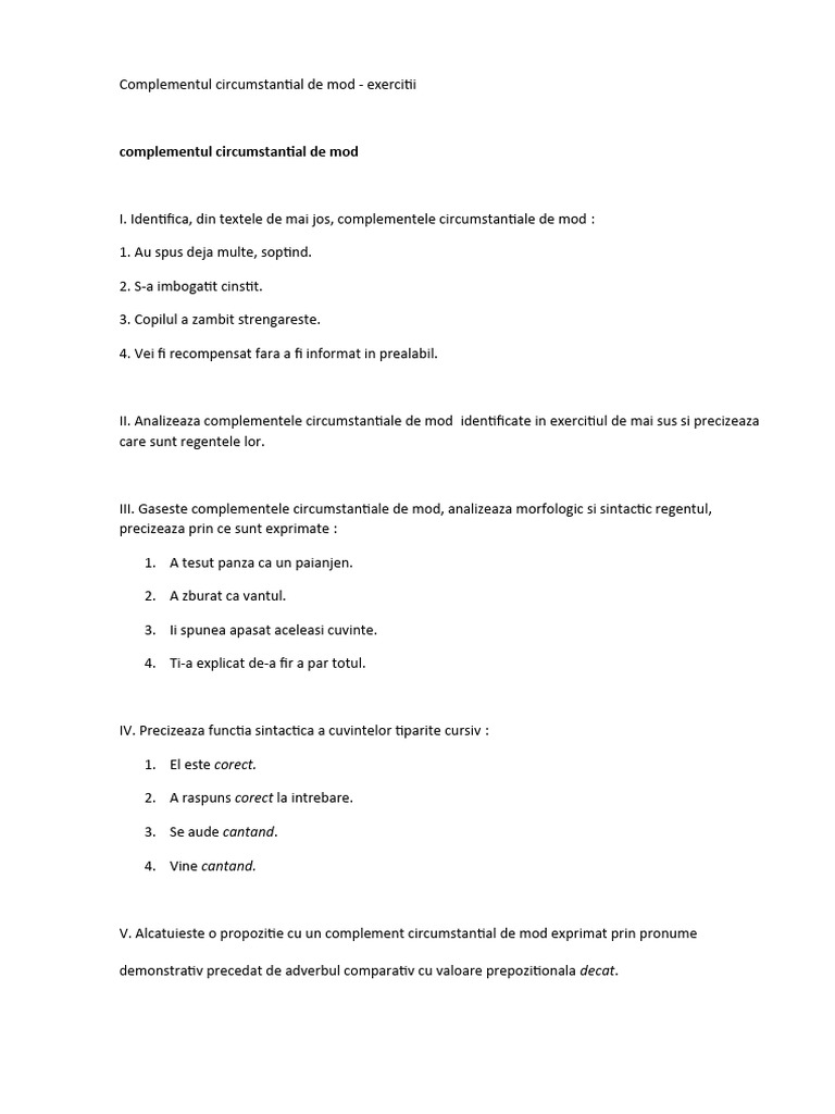 Complementul Circumstantial de Mod | PDF