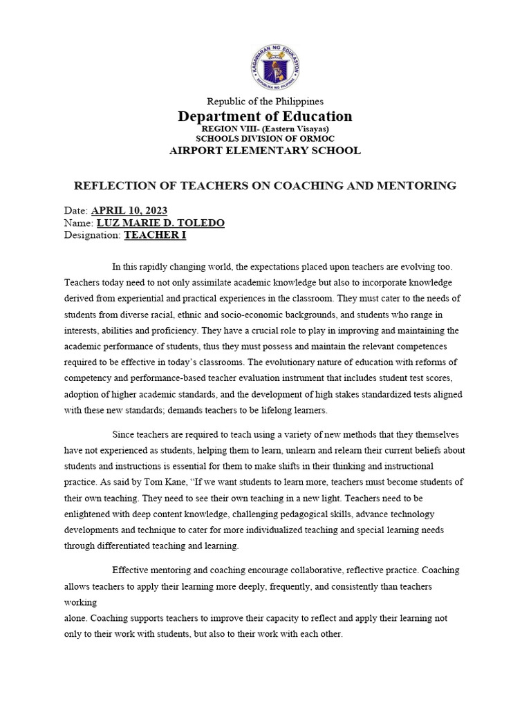 Reflection Notes On Coaching and Mentoring | PDF