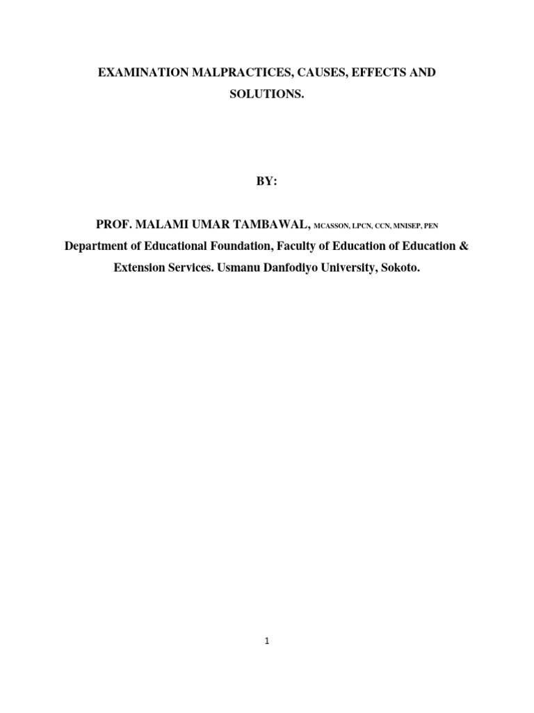 Examination Malpractices, Causes, Effects and Solutions. | PDF | Teachers