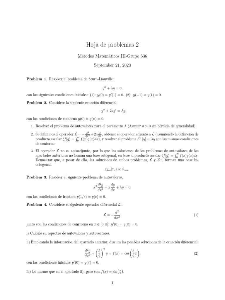 Hoja de Problemas 2 | PDF | Valores propios y vectores propios | Álgebra